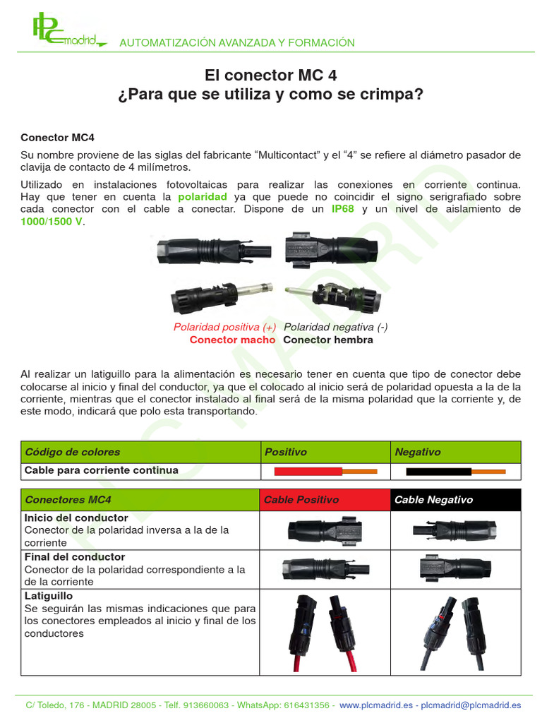 Conector-Mc4 - 1 | PDF | Conector eléctrico | Corriente eléctrica