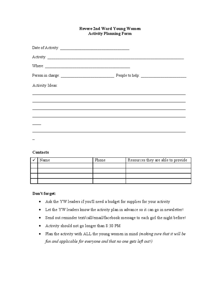 Activity Planning Form | PDF | Finance & Money Management