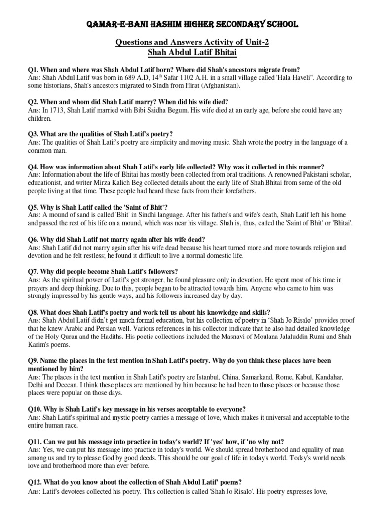 Shah Abdul Latif Bhitai | PDF
