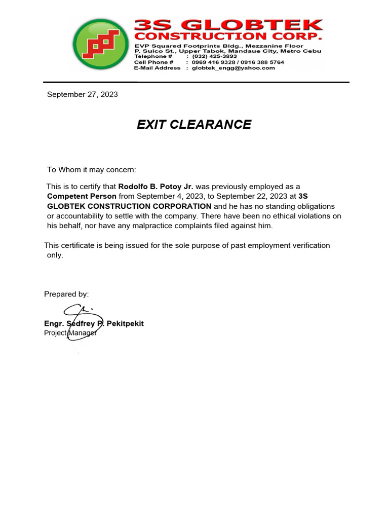 Exit Clearance | PDF