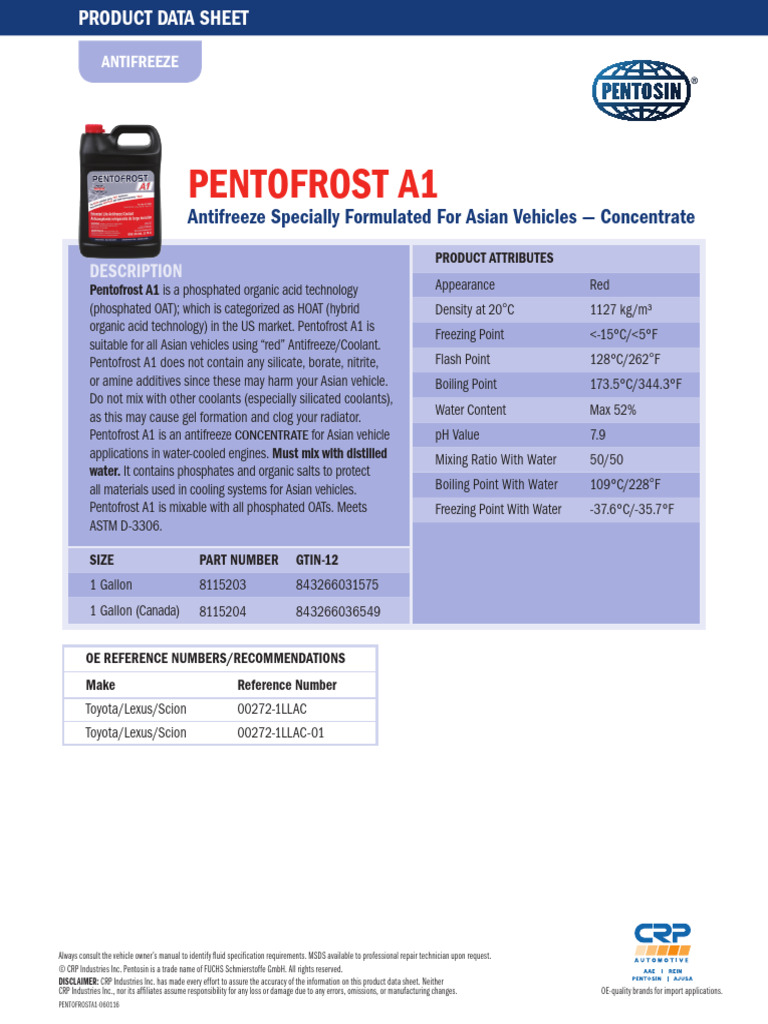 Pentosin-Product-Data-Sheet-Antifreeze-Pentofrost-A1 | PDF | Chemical ...