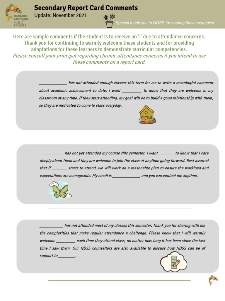 Secondary Absence Comments | PDF | Learning | Human Communication