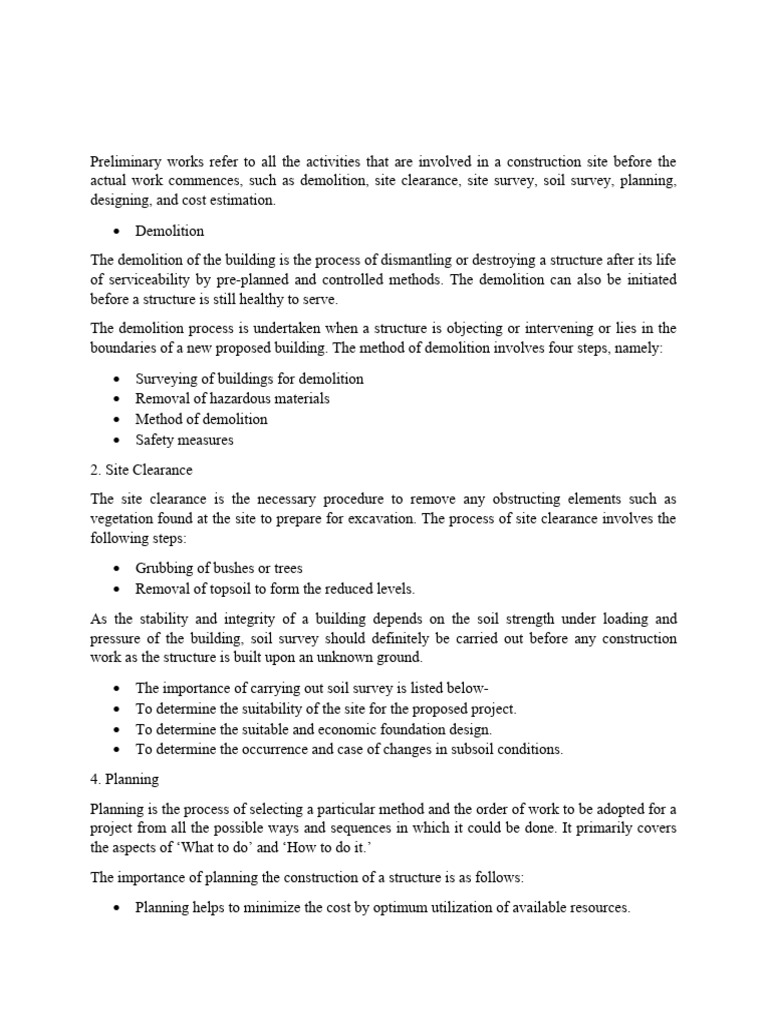 Site Preliminary Works | PDF | Demolition | Surveying