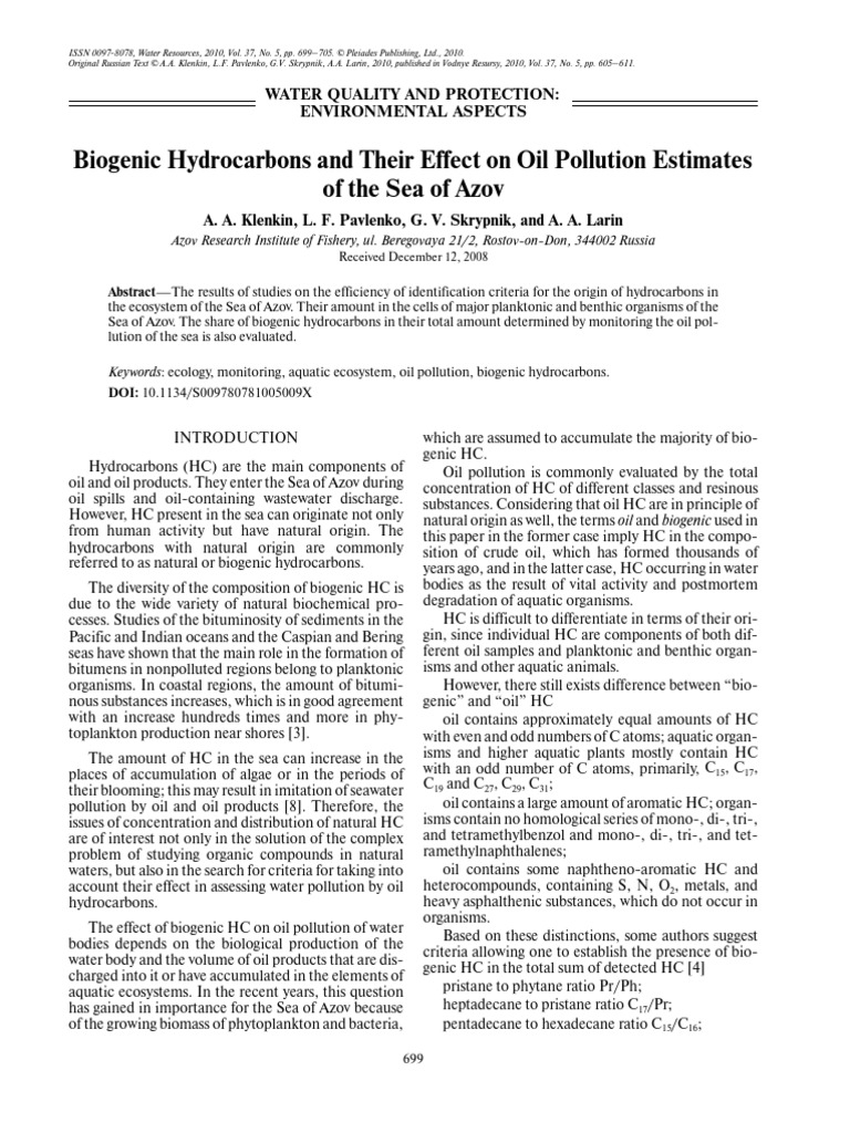 Water Quality and Protection Environmental Aspects Biogenic Hydrocarbon ...
