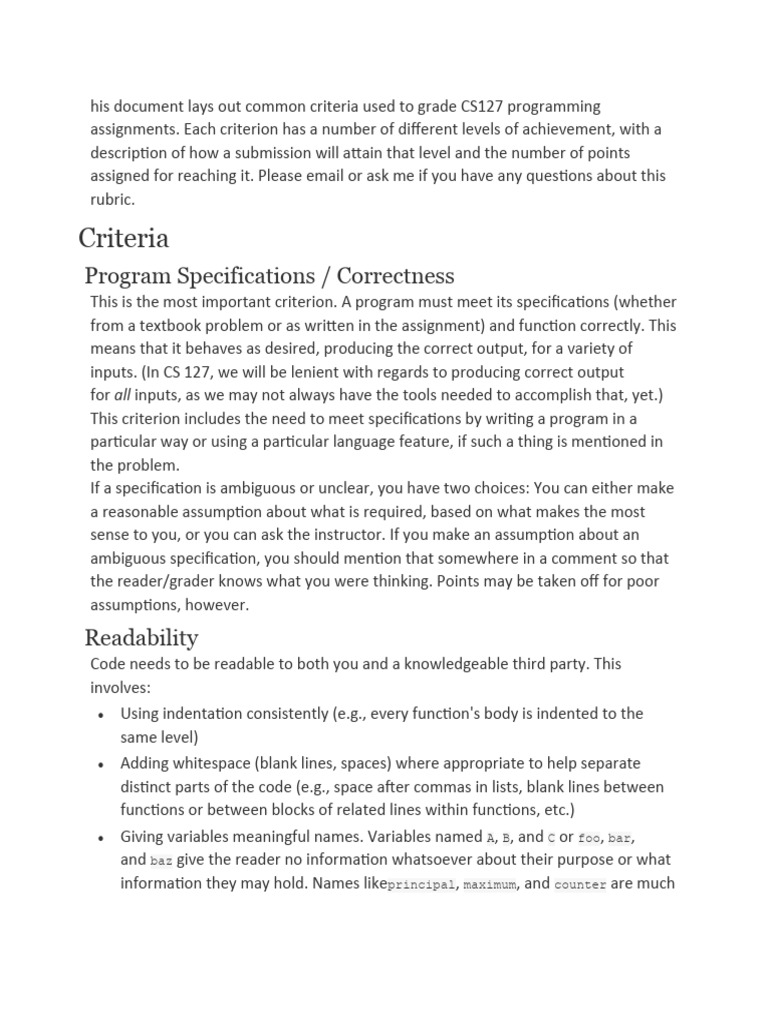 Sample Rubric in Programming1 | PDF | Computer Programming | Specification (Technical Standard)
