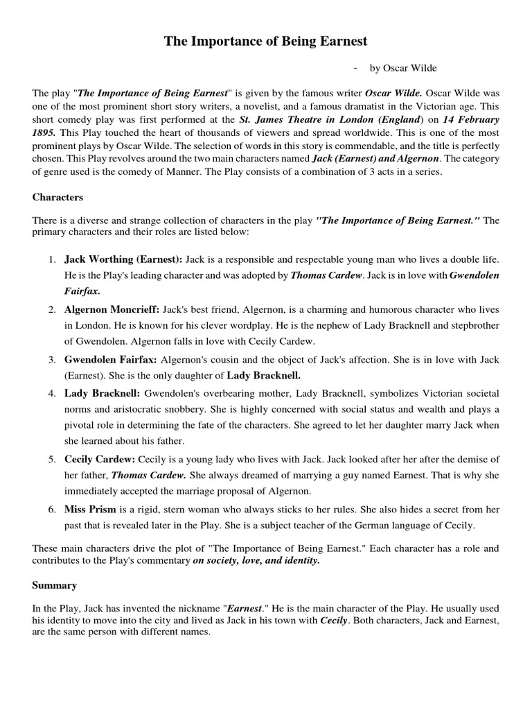 The Importance of Being Earnest | PDF | The Importance Of Being Earnest