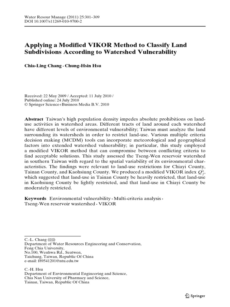 Applying A Modified VIKOR Method To Classify Land Subdivisions ... Applying A Modified VIKOR Method To Classify Land Subdivisions ...