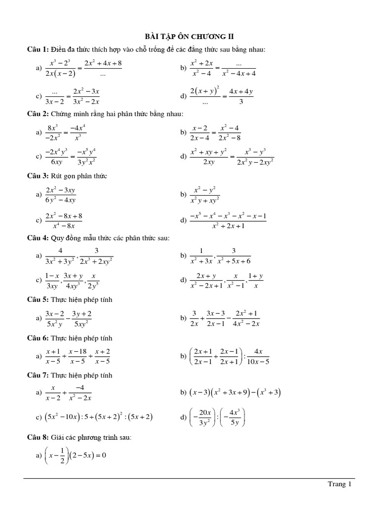 28 Bai Tap Toan 8 Chuong 2 Phan Thuc Dai So Co Dap An | PDF