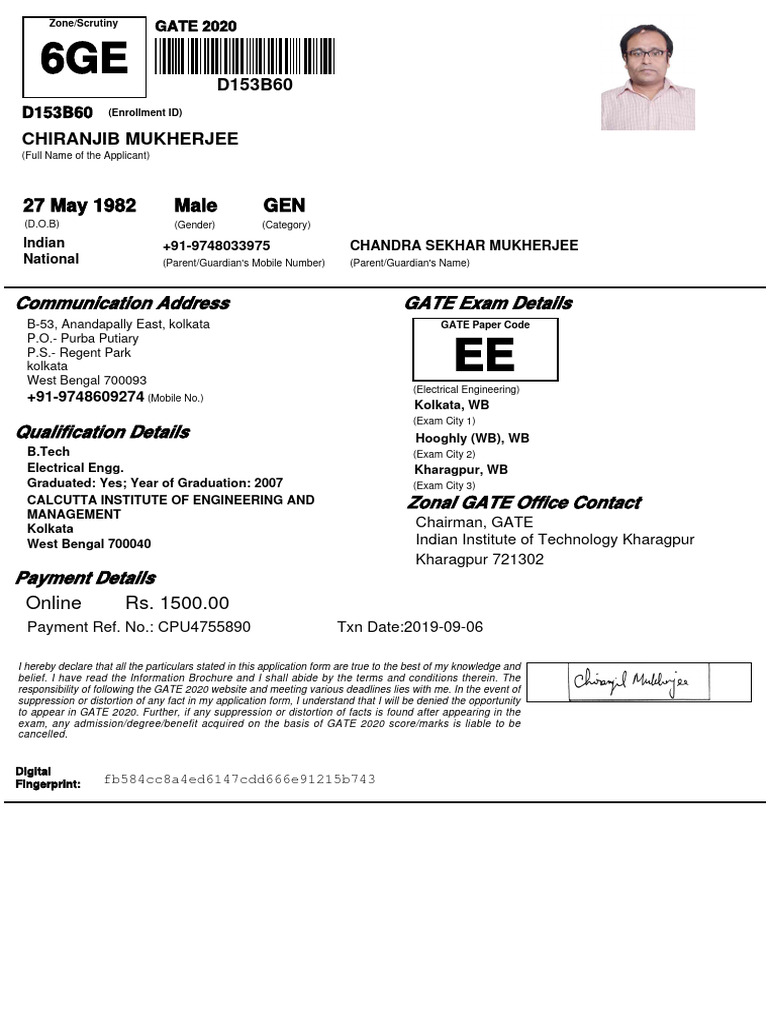 D153 B60 Application Form | PDF | Kolkata | Engineering