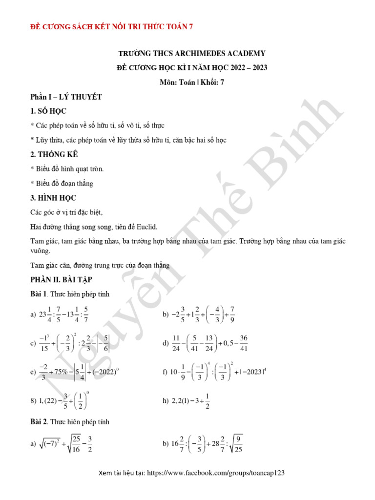 18. Đề cương HK1 lớp 7 THCS ARCHIMEDES ACADEMY | PDF