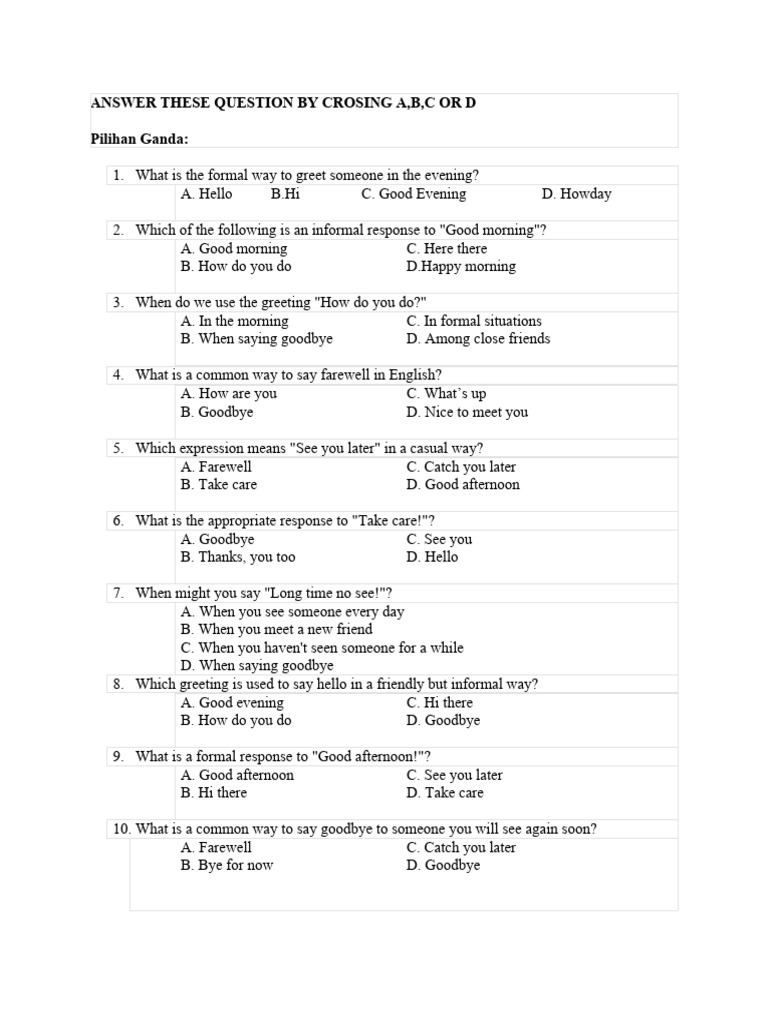 Greeting and Leave-Taking Exercises | PDF