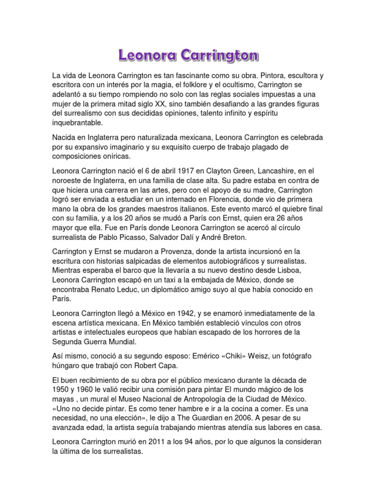 Leonora Carrington: Arte y Rebeldía | PDF