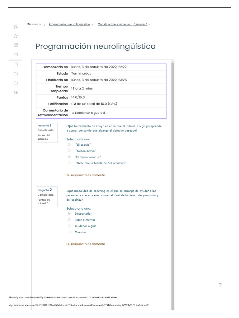 Modalidad de Ex Menes Semana 6 Programaci N Neuroling Stica PDF | PDF | Aprendizaje | Comportamiento
