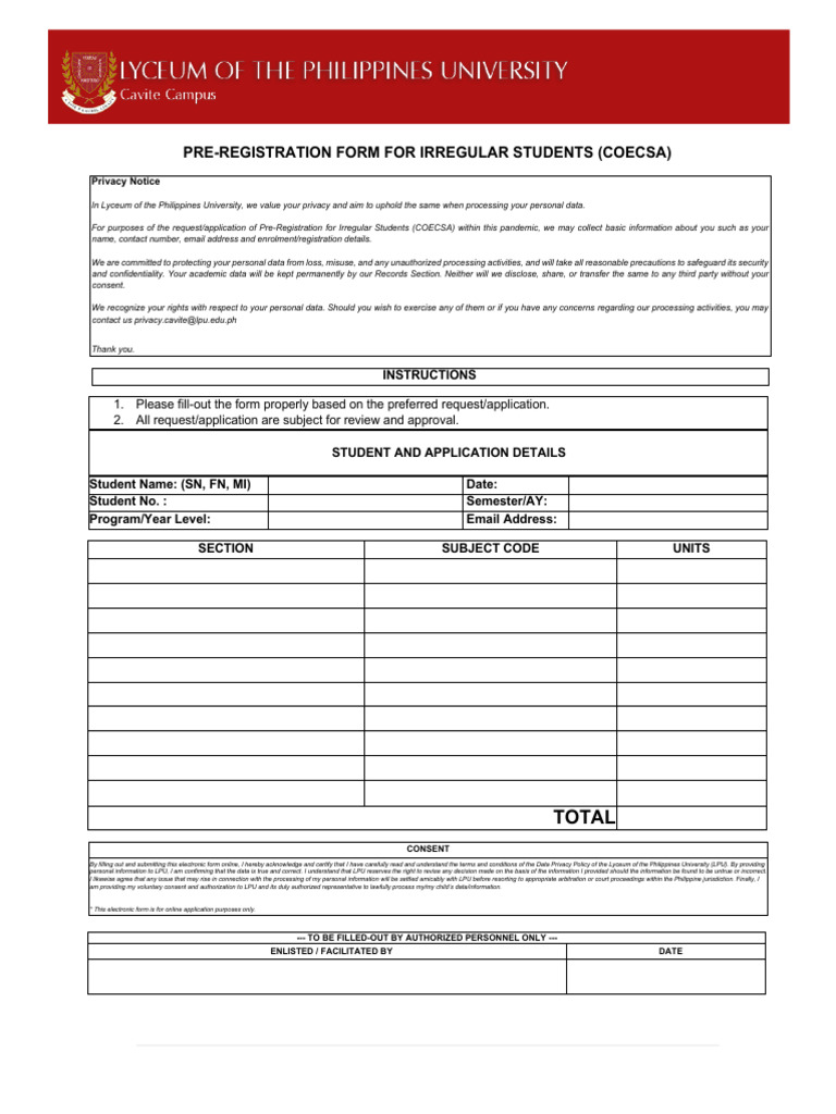Pre Registration Form Coecsa 2S Ay2022 2023 | Download Free PDF ...