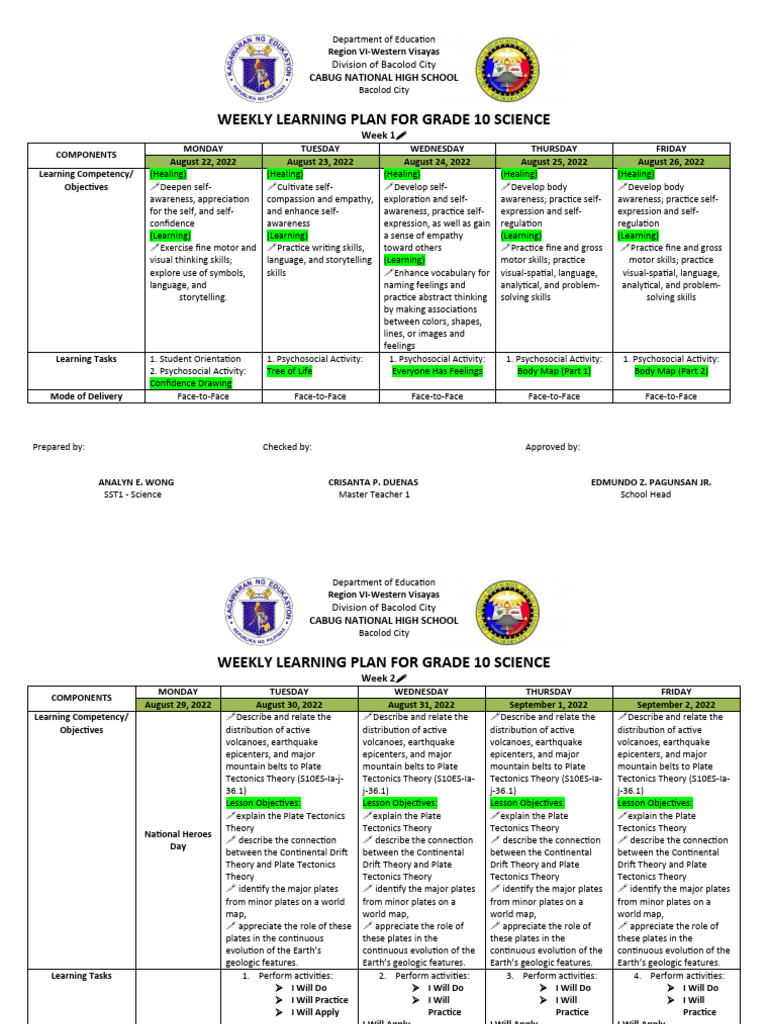 Grade 10 Science Weekly Learning Plan | PDF | Plate Tectonics | Earthquakes