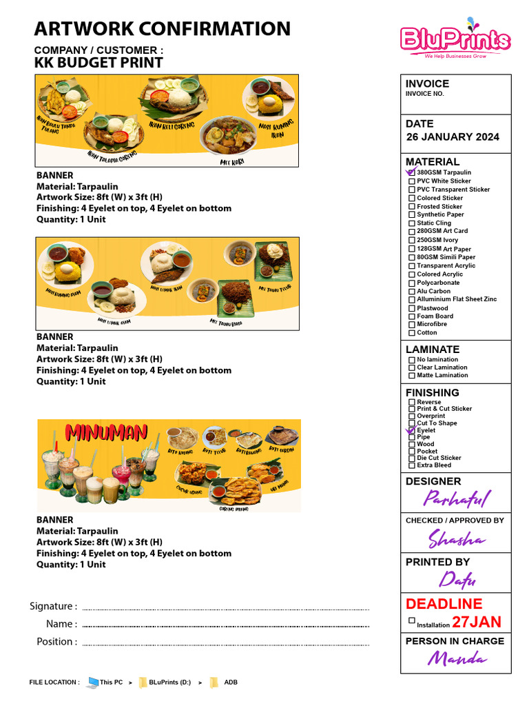 Custom Banner and Sticker Order Details | PDF | Lamination | Dielectric