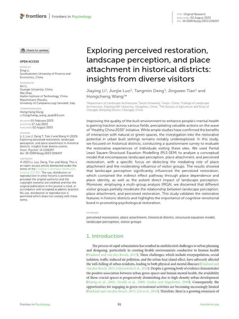 Exploring Perceived Restoration Landscape Percepti | PDF | Attachment ...