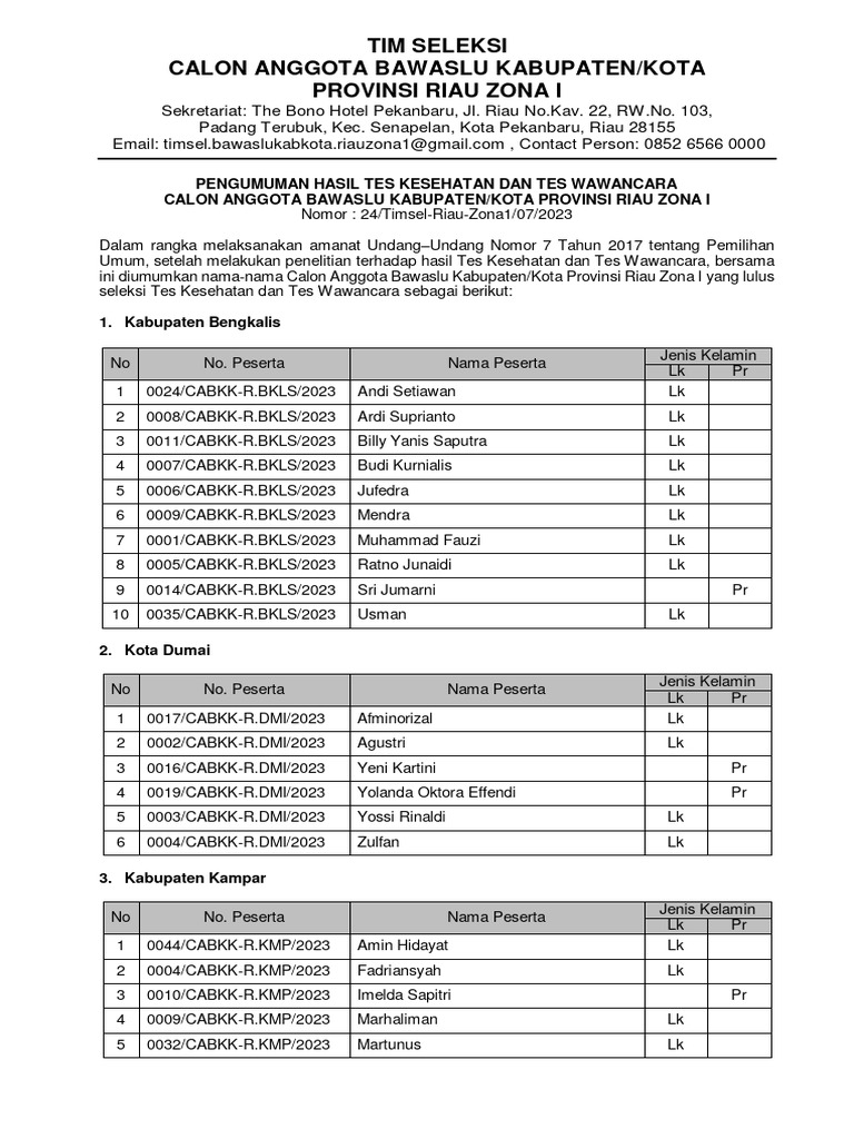Pengumuman Hasil Tes Kesehatan Dan Wawancara Zona I 1 | PDF | Sains ...