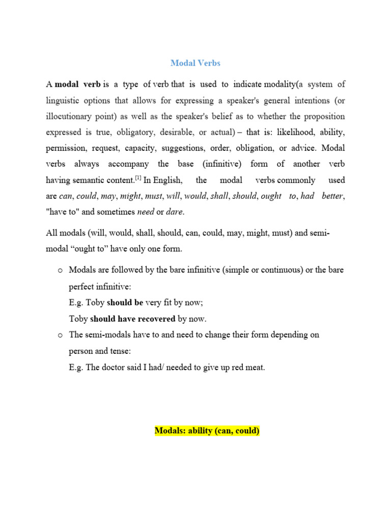 Modal Verbs | PDF | Semantic Units | Grammar