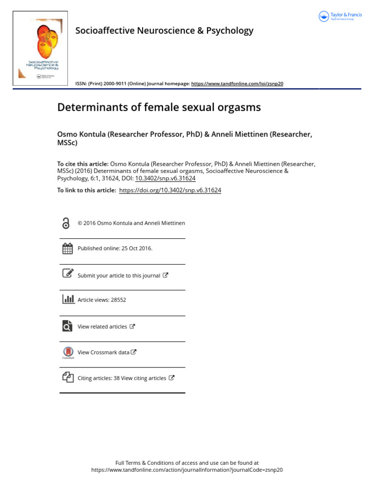 Determinants of Female Sexual Orgasms | PDF | Orgasm | Sexual Intercourse