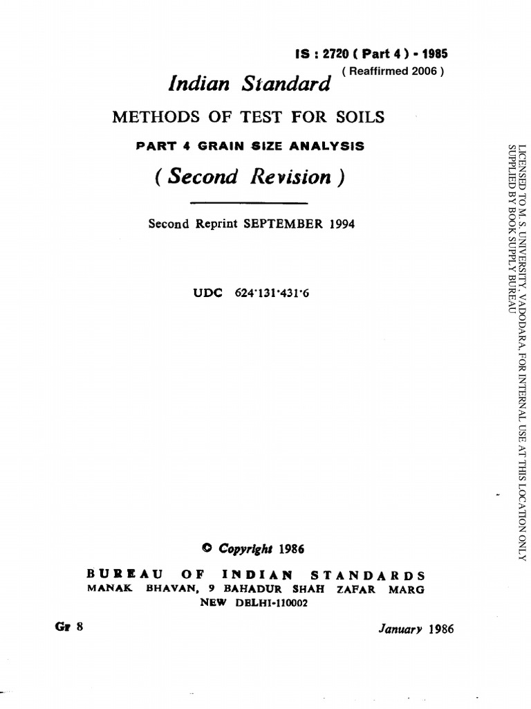 IS 2720_4 -GRAIN SIZE ANALYSIS | PDF | Physical Sciences | Materials