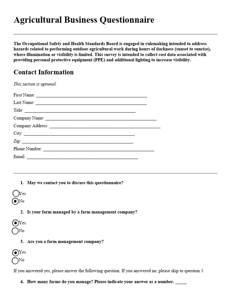 Agricultural_Business_Questionnaire | PDF | Lighting | Farms