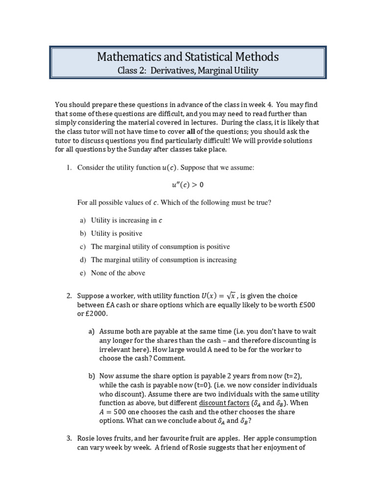 Class 2 - Mathematics | PDF | Utility | Function (Mathematics)