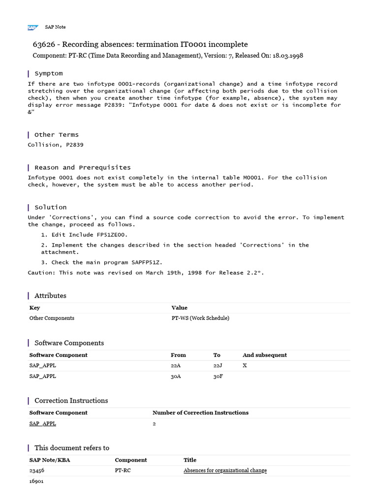 SAP Error P2839: Infotype 0001 Fix | PDF