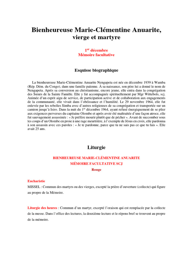Bienheureuse Anuarite, vierge et martyre | PDF | Jésus | Martyr