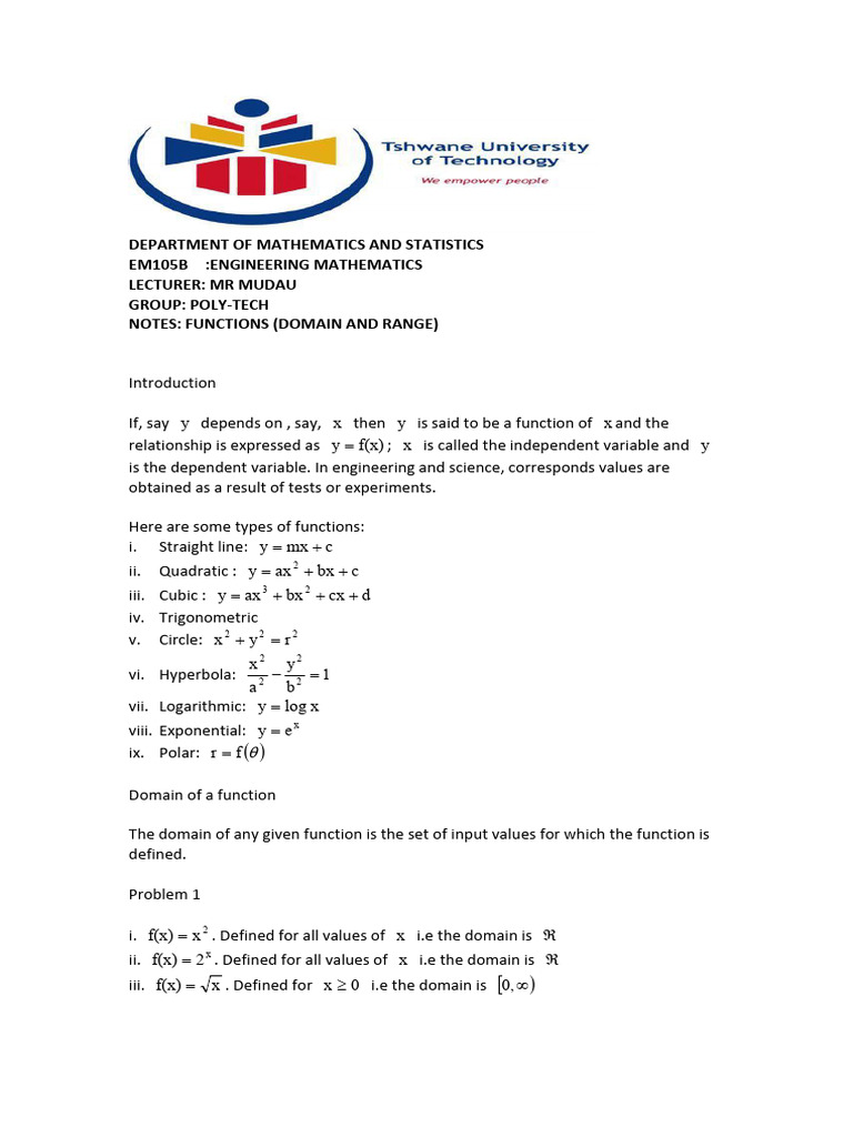 Functions (Domain and Range) | PDF | Function (Mathematics) | Square Root