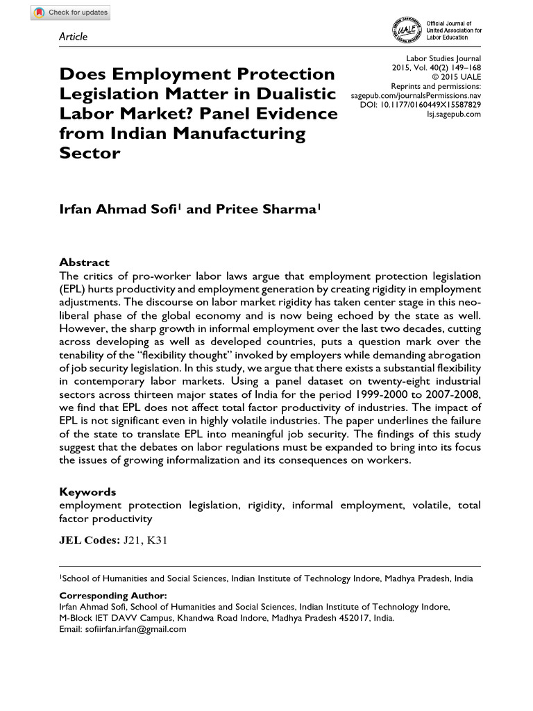 Does Employment Protection Legislation Matter in Dualistic Labor Market ...