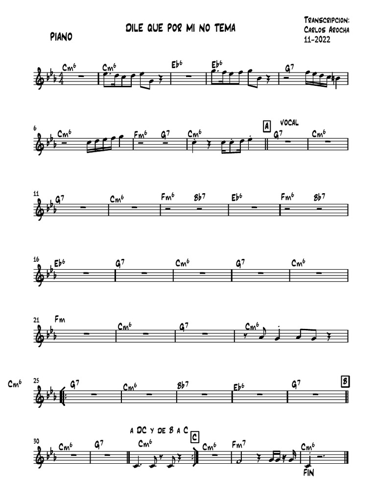 Piano Dile Que Por Mi No Tema | PDF
