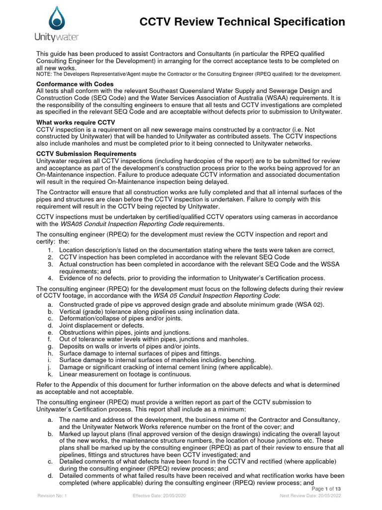 CCTV Inspection Requirements Guide | PDF | Pipe (Fluid Conveyance ...