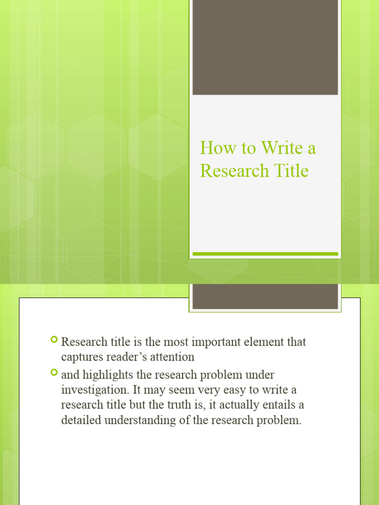 How To Write A Research Title | PDF | Behavior Modification | Cognitive ...
