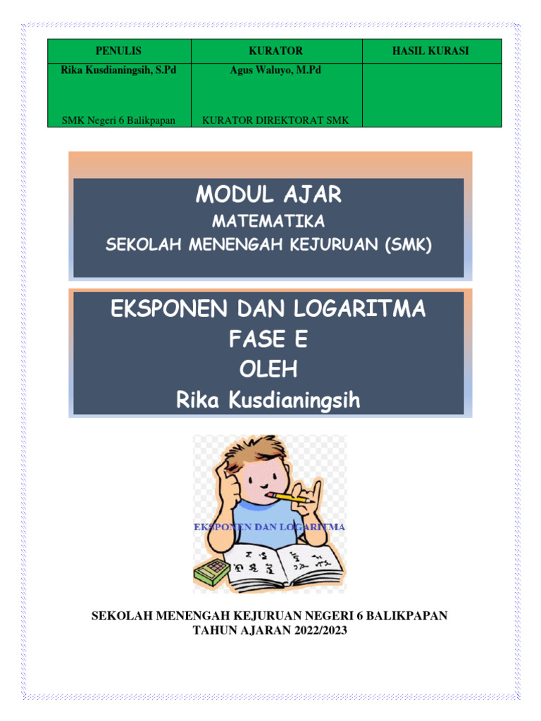 Modul Ajar Eksponen Dan Logaritma Kurasi Revisi 2 Pdf