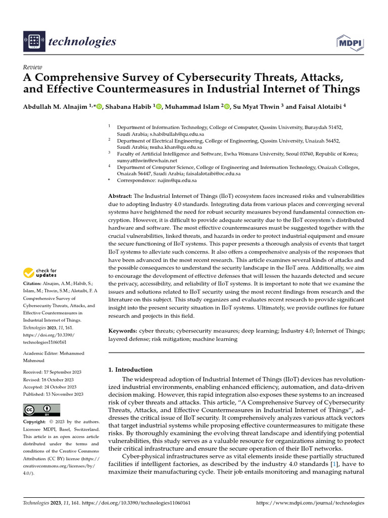A Comprehensive Survey Of Cybersecurity Threats In Iiot 1705938195 Pdf Computer Security