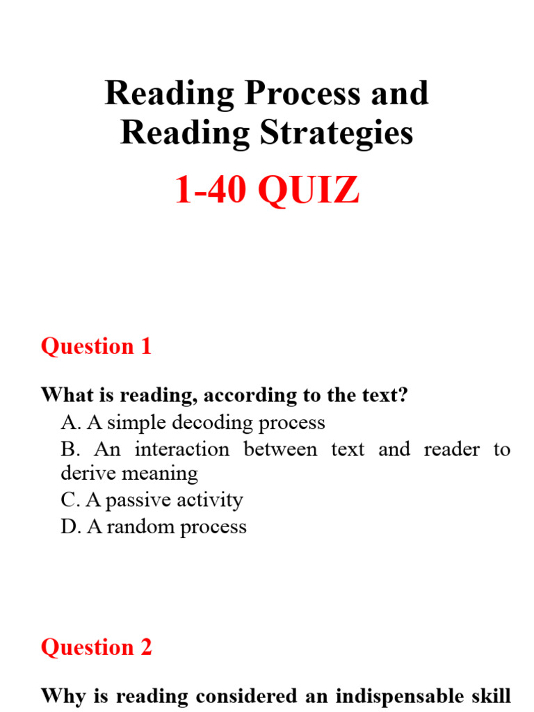 Effective Reading Strategies Quiz | PDF | Speed Reading | Reading ...