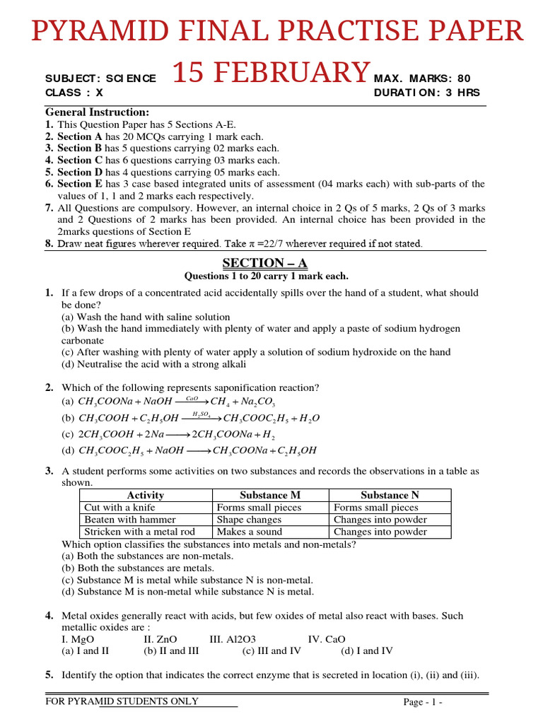 Science Class X Sample Paper Test 12 For Board Exam 2024 | PDF ...
