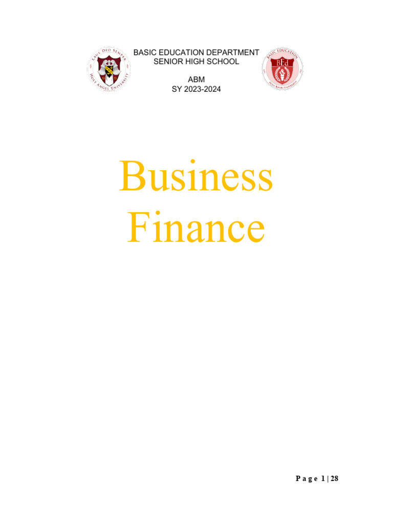 Business Finance: Basic Education Department Senior High School ABM SY 2023-2024 | PDF ...