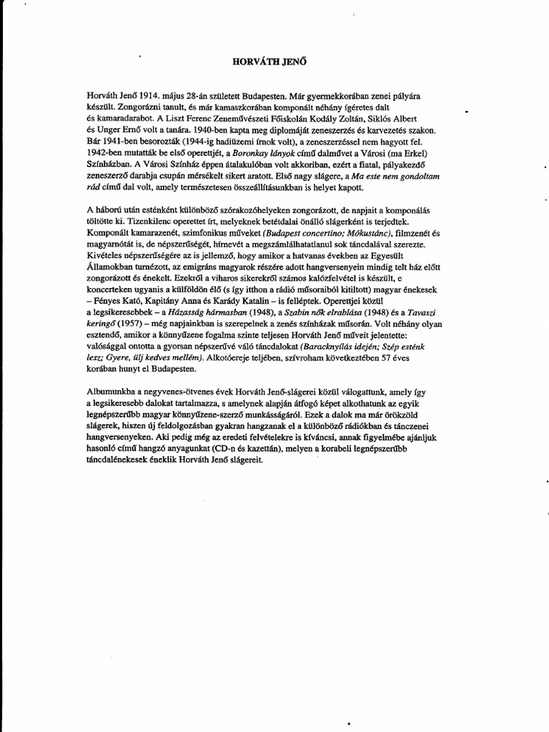 Horváth Jenő Szép Esténk Lesz | PDF