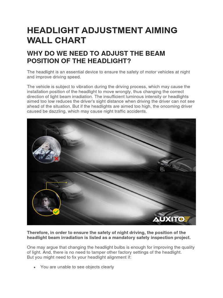 Headlight Adjustment Aiming Wall Chart | PDF