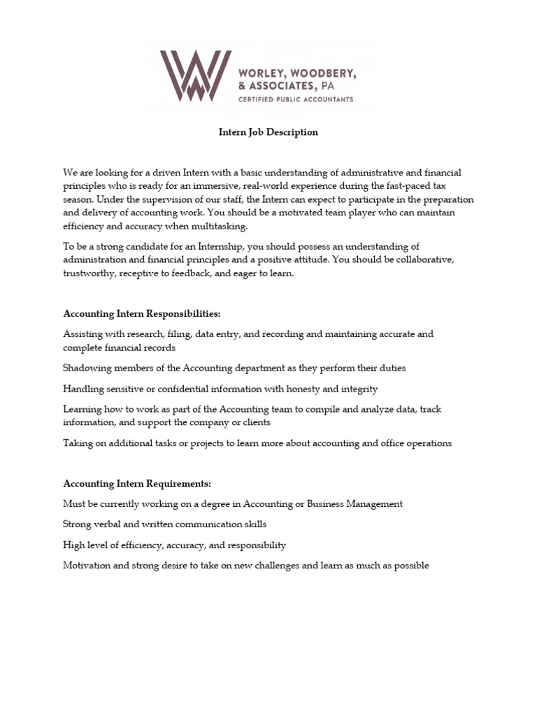 Accounting Intern Job Description | PDF | Finance & Money Management