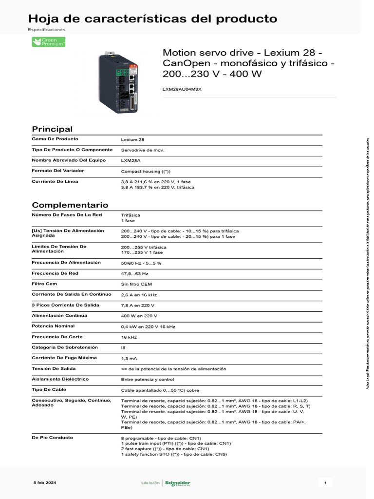 Schneider Electric - Lexium-28-Y-Motores - LXM28AU04M3X | PDF ...