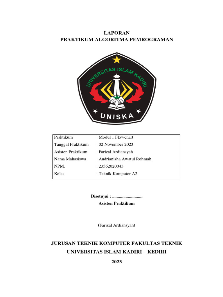Laporan Praktikum Algoritma Pemrograman (Modul 1 - Flowchart) - Andrianisha | PDF | Komputer