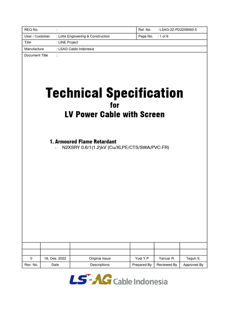 Technical Specification - Special Screen Cable - WP4 | PDF