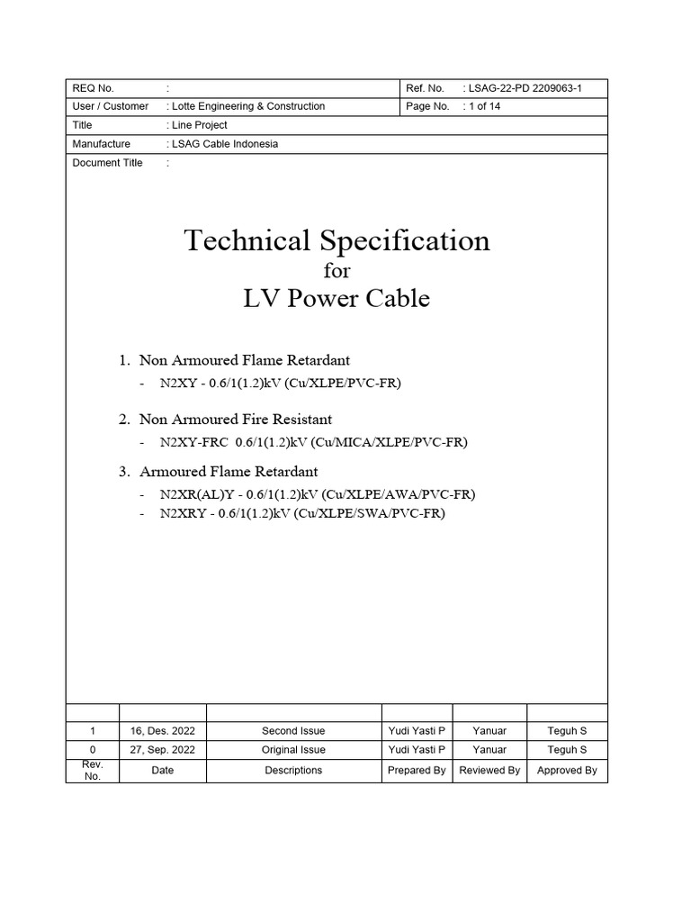 Technical Specification - Power Cable - WP4 | PDF | Insulator (Electricity) | Electrical Conductor