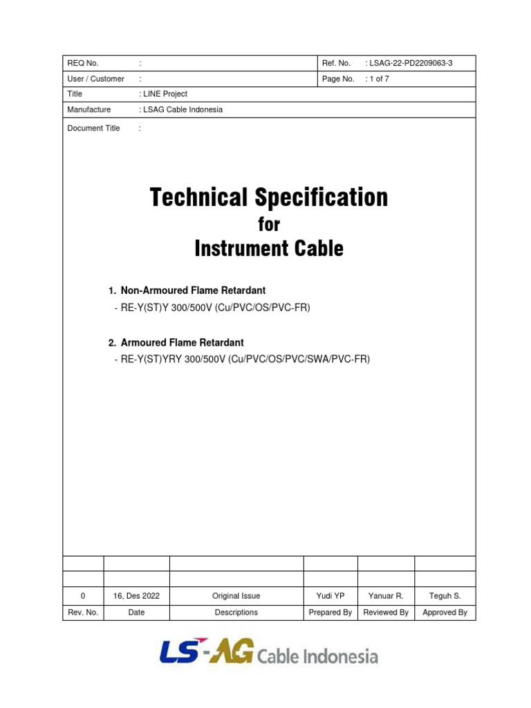 Technical Specification - Instrument Cable - WP4 | PDF | Wire ...