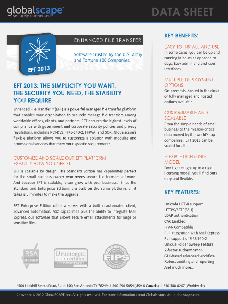 Globalscape Eft Datasheet | PDF | Cloud Computing | Information Technology Management