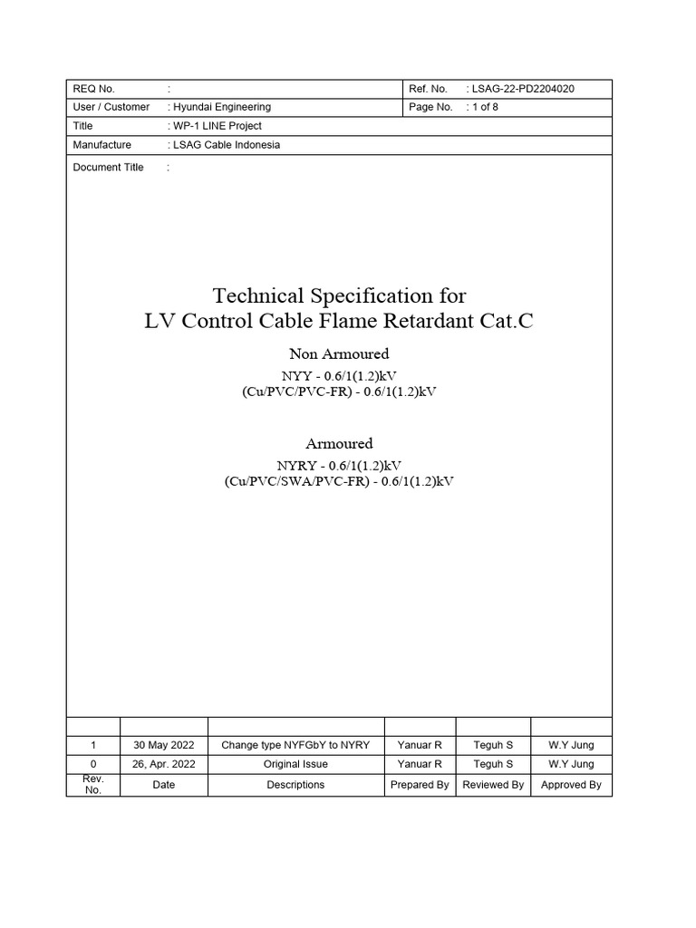 LV Control Cable Specification - LSAG-003 | PDF | Insulator ...