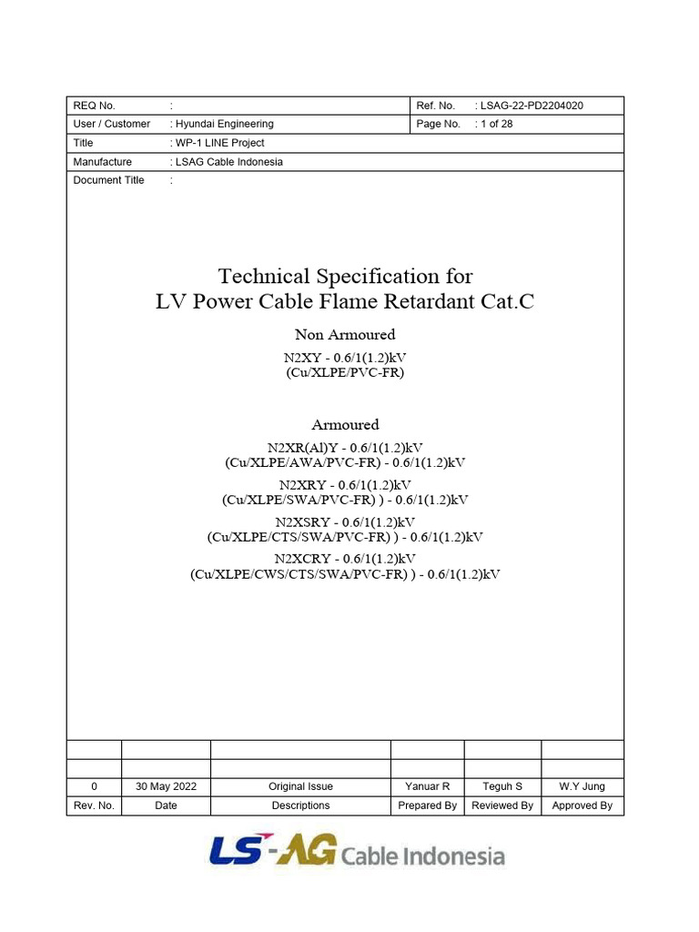 TECHNICAL SPECIFICATION - LV POWER CABLE - Hyundai Engineering - WP-1 LINE Project - LSAG ...